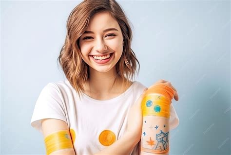 Premium Ai Image A Woman Wearing A Yellow Arm Brace And A White Tshirt