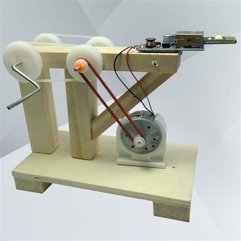 Horialence 1set Manual Electricity Generator Assembly Model Wooden
