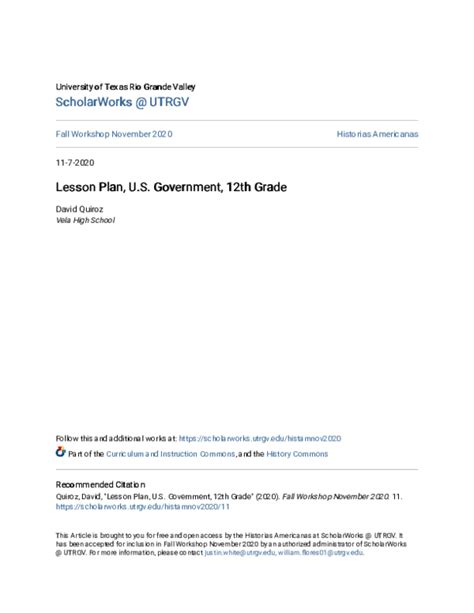 Pdf Lesson Plan Us Government 12th Grade