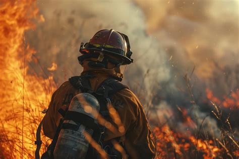 Firefighter Battling Grass Fire Premium Ai Generated Image