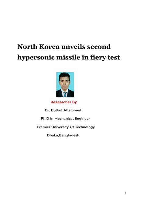 Pdf North Korea Unveils Second Hypersonic Missile In Fiery Test