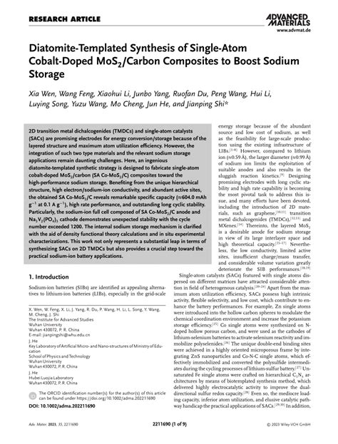 Diatomite Templated Synthesis Of Single Atom Cobalt Doped Mos2 Carbon
