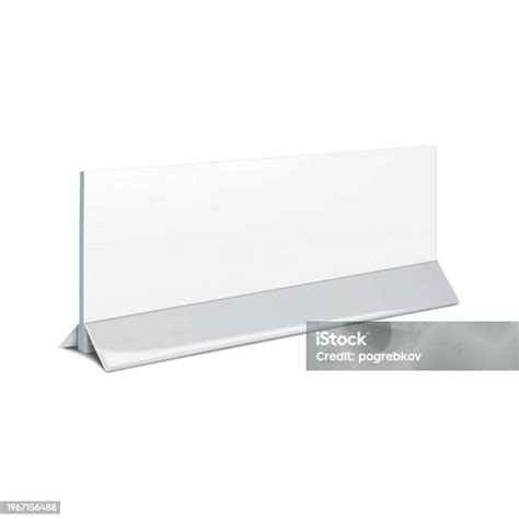 수평 조리대 판촉 배너 스탠드 현실적인 모형 탁상용 명판 홀더 벡터 모형입니다 빈 흰색 명판 표시 템플릿 책상에 대한 스톡 벡터 아트 및 기타 이미지 Istock