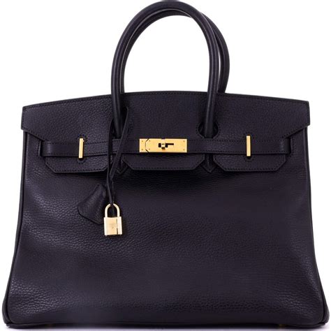 Hermes Birkin Handbag Black Ardennes With Gold Hardware 35 Noir