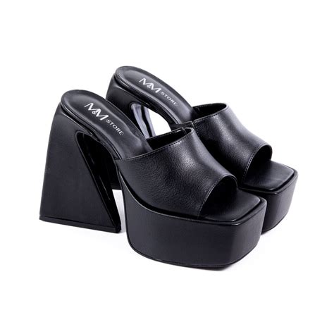 Tamanco Preto De Salto Alto E Meia Pata Loja Mm Shoes