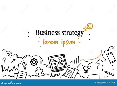 Successful Business Strategy Concept Sketch Doodle Horizontal Isolated Copy Space Stock Vector