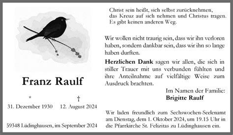 Traueranzeigen Von Franz Raulf Trauer Ms