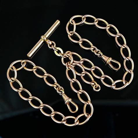 Antique Watch Chain Necklace Rolled Gold Wide Curb L Gem