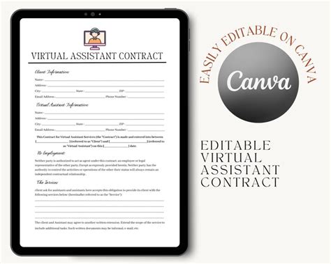 Editable Virtual Assistant Contract Va Contract Template Social Media Contract Personal
