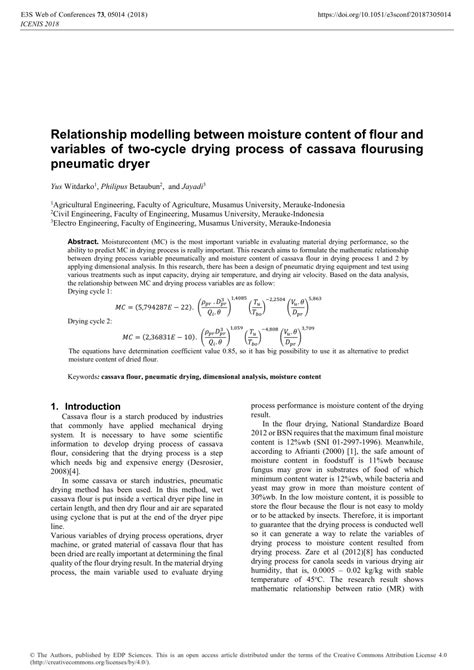 PDF Relationship Modelling Between Moisture Content Of Flour And Variables Of Two Cycle Drying