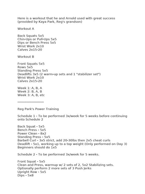 Reg Parks 5x5 Workout Programs Pdf Strength Training Athletic Sports