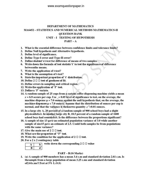 Ma6452 Statistics And Numerical Methods Mathematics Ii Pdf Statistical Significance
