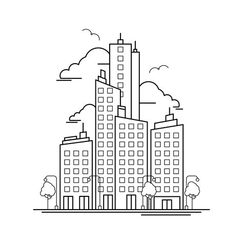 City Building Outline Design For Drawing Book Style One 3221398 Vector