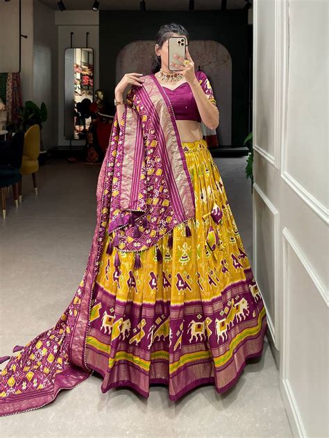 Mustard Colour Tussar Silk With Patola Print Foil Work And Gotta Patti