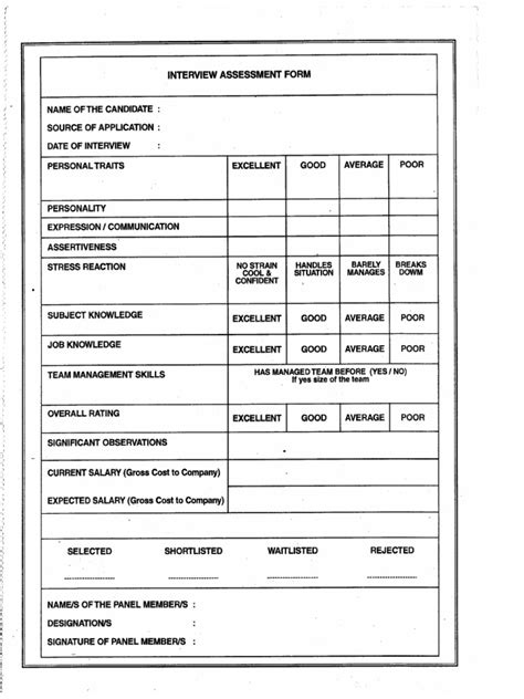 Interview Assessment Form Pdf