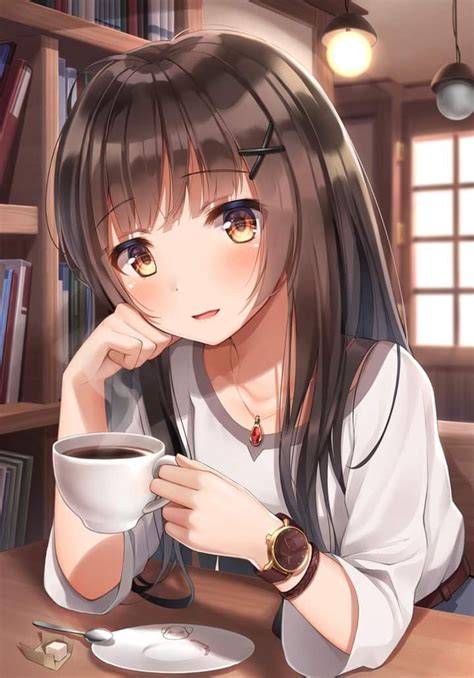 Chica Anime Cabello Cafe🍂☕