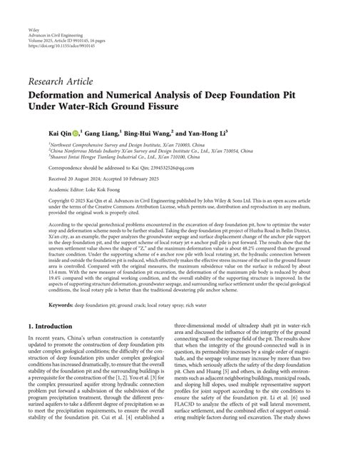 Pdf Deformation And Numerical Analysis Of Deep Foundation Pit Under Water Rich Ground Fissure