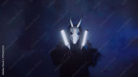 The Devil Monster Dances With Rgb Sticks In His Hands A Mystical Man