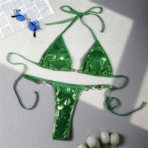 Sexy Women Micro Bikini Glittery Swimwear Swimsuit Bathing Suit Push Up