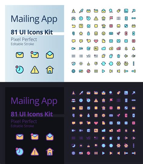 Mailing App Pixel Perfect RGB Color Ui Icons Kit For Dark Light Mode Communication Online GUI