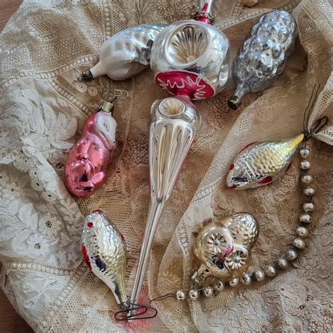 Vintage Antique Christmas Tree Decorations Ornaments Fir Feather Tree