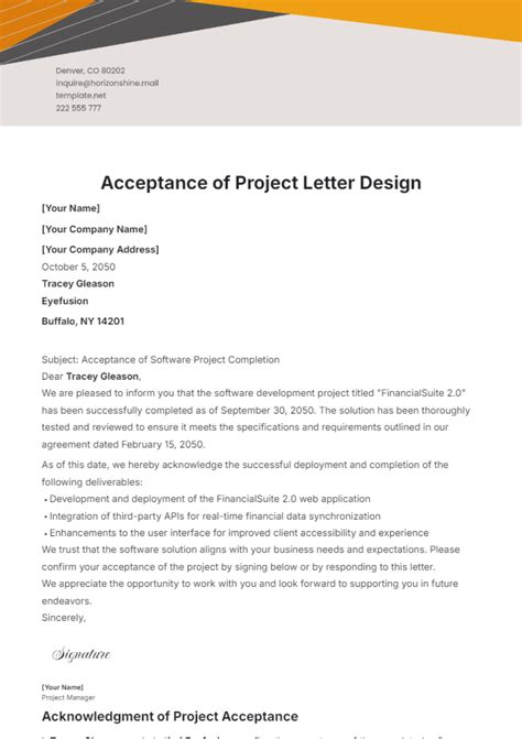Free Acceptance Of Project Letter Design Template To Edit Online