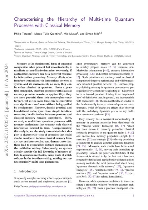 Pdf Characterising The Hierarchy Of Multi Time Quantum Processes With Classical Memory