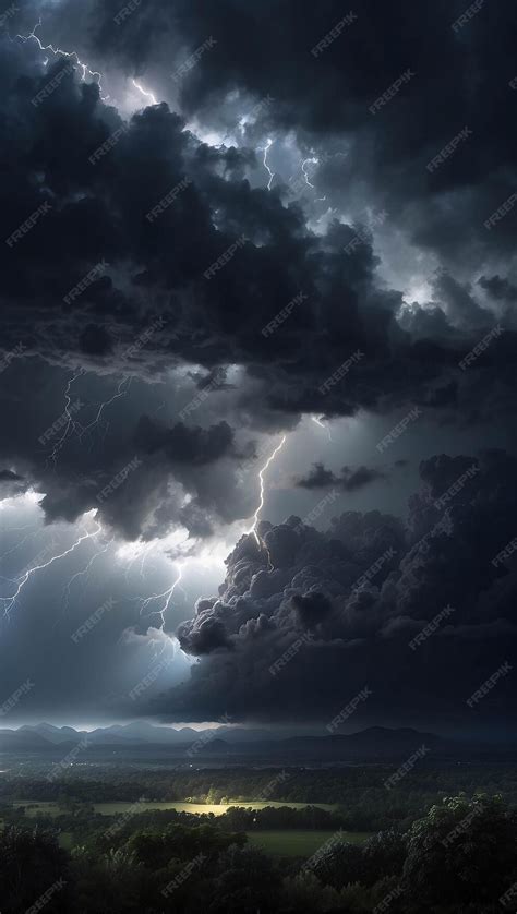 Premium Photo Photo Of Heavy Dark Rain Cloud In Sky With Thunder And Lightning Downpours