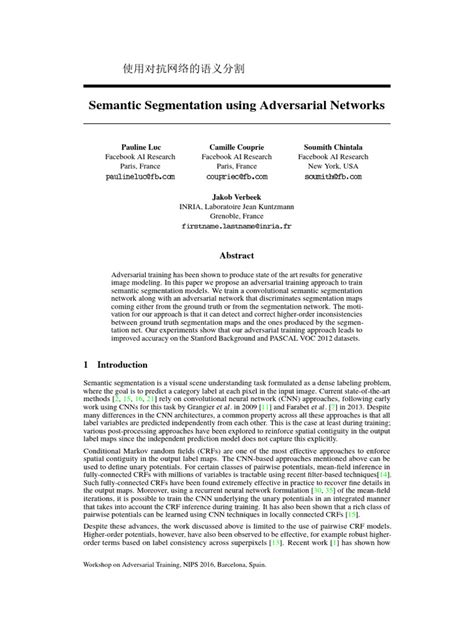 2016_Semantic segmentation using adversarial networks | PDF | Image Segmentation | Machine Learning