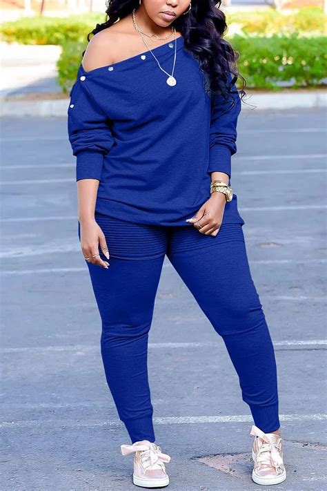 Xpluswear Plus Size Casual Solid Split Joint Oblique Collar Two Pieces