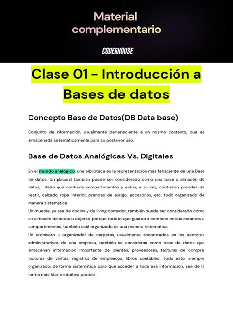 Clase 01 Sql Introducción A Bases De Datos Pdf Bases De Datos Sql
