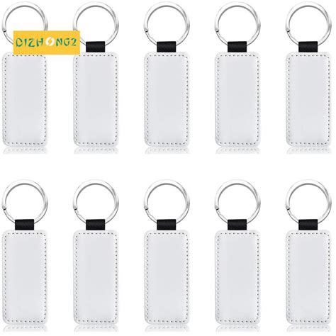 10pcs Leather Keychain Blank Rectangle Mdf Keychain Sublimation Heat