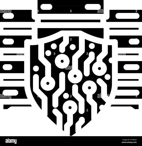 Cybersecurity Shield Data Center Glyph Icon Vector Illustration Stock