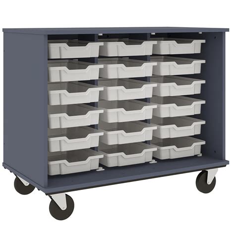 Stevens Id Systems Mobile Classroom Storage Cabinet With Locking Doors 18 Translucent Bins