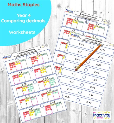 Year 4 Comparing Decimals Worksheets Visual Place Value Grids