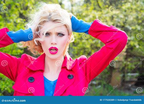 Sensual Model With Spring Flower Woman Surprise Expressive Facial