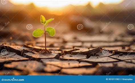 Single Bean Seedling Emerging From Cracked Dry Soil Royalty Free Stock