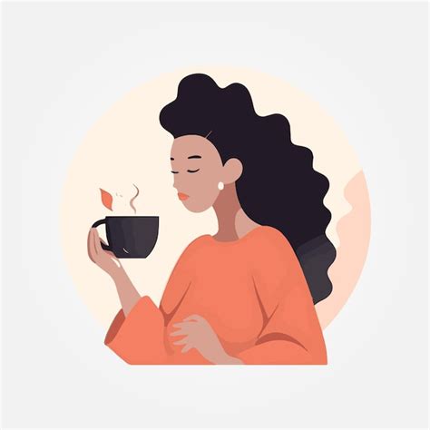 벡터 일러스트 레이 션 차 한잔하는 여자 프리미엄 벡터