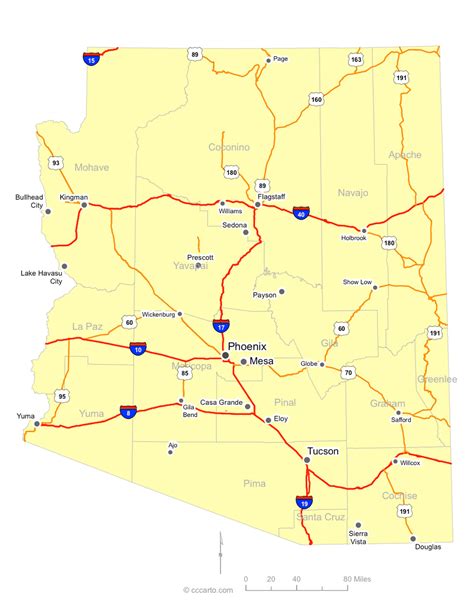 Arizona Roads Interstates And Us Highways Map Cccarto