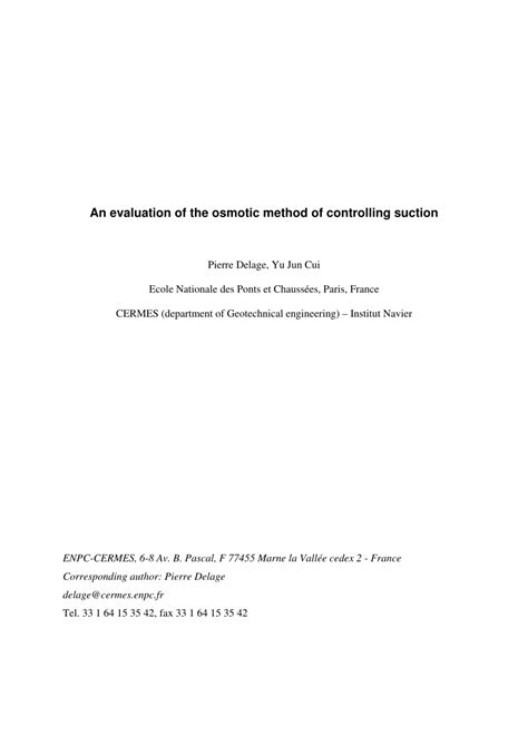 Pdf An Evaluation Of The Osmotic Method Of Controlling Suction