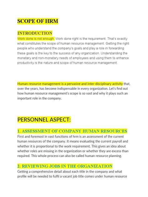 Scope Of Hrm Pdf Human Resource Management Employment