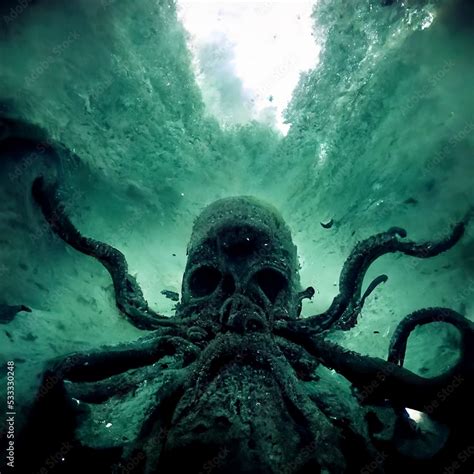 Kraken Scary Giant Squid Octopus With Dark Eyes Sea Giant Ocean
