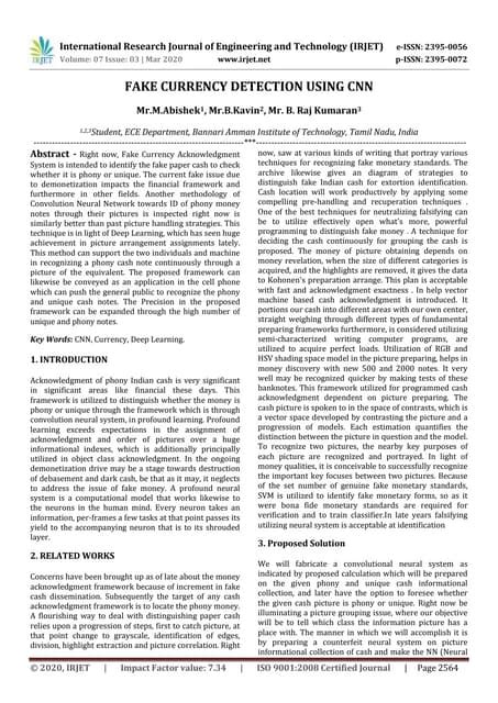 Irjet Fake Currency Detection Using Cnn Pdf