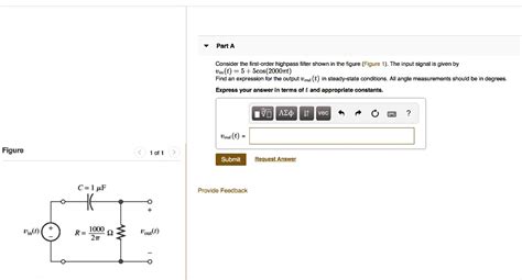 part a consider the first order highpass filter shown in the figure