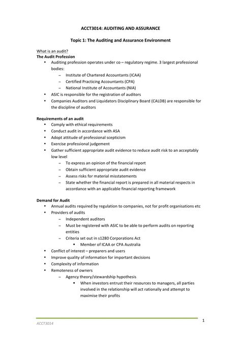 Acct3014 Auditing And Assurance Full Notes Acct3600 Accounting And Auditing In Practice