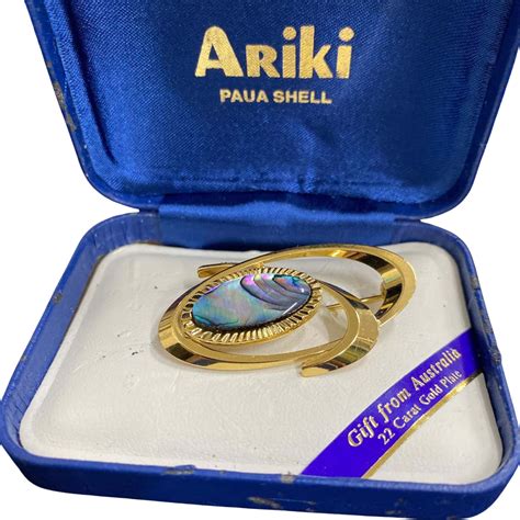 Ariki Shell Womens Paua Shell Gold Plated 4 5cm Brooch