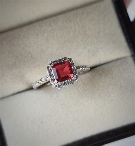 Emerald Cut Garnet Ring In 925 Sterling Silver January Birthstone