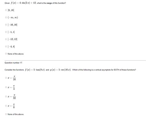 Solved Given F X 4sin 2x 12 What Is The Range Of This