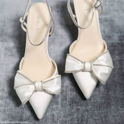 Crystal Embellished Wedding Shoes With Bow And Block Heel
