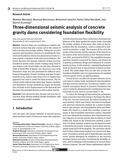 Pdf Three Dimensional Seismic Analysis Of Concrete Gravity Dams Considering Foundation Flexibility